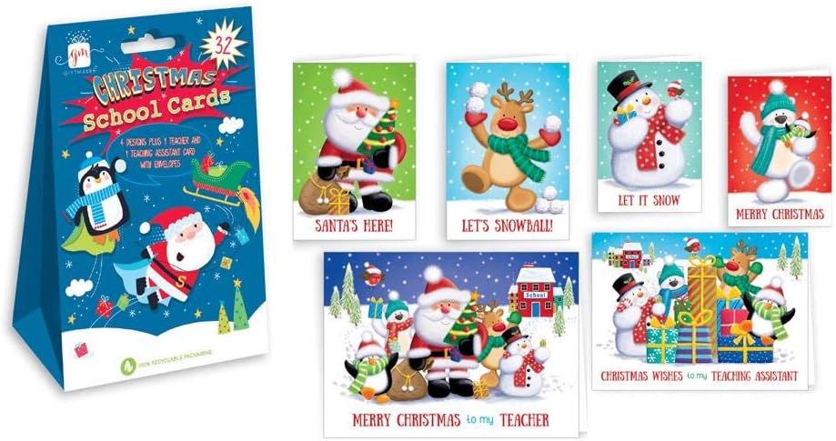 32 x Children's Christmas Cards School Pack for Class Friends ...