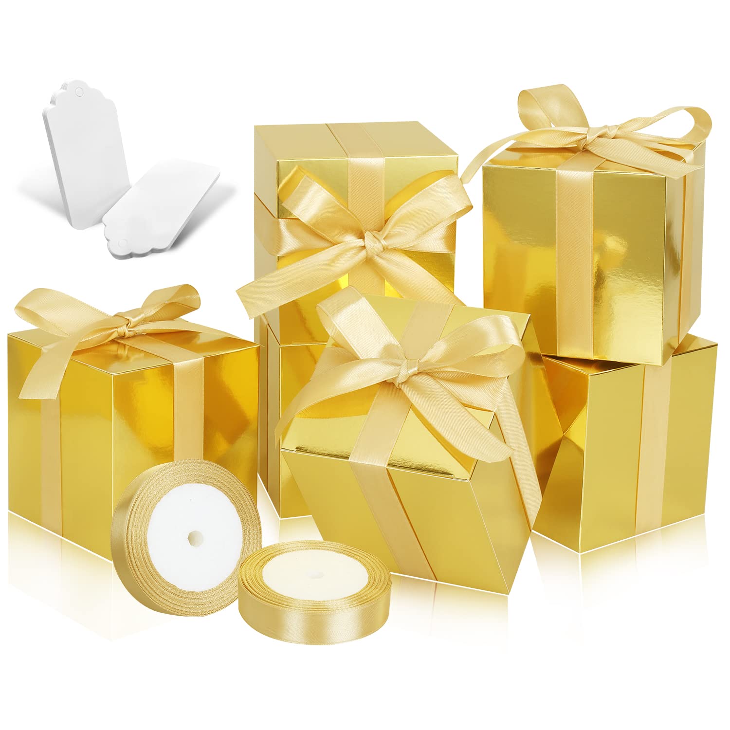 DOYIDE 50 Pack Small Gift Boxes, 4x4x4 Favor Boxes Gold Paper Gift ...