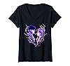 KPop Demon Hunters Womens Kpop Demon Hunters Halloween Jinu & Rumi Heart Portrait V-Neck T-Shirt ...