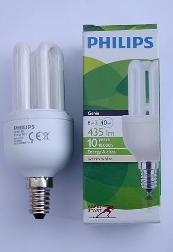 5 Pack Philips Genie 8W =40W Low Energy Saving Light Bulbs, SES E14 ...