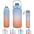 Amazon.com: Motivational Water Bottle with Straw 3 Pcs, 64oz 32oz 16oz Time Marker Large ...