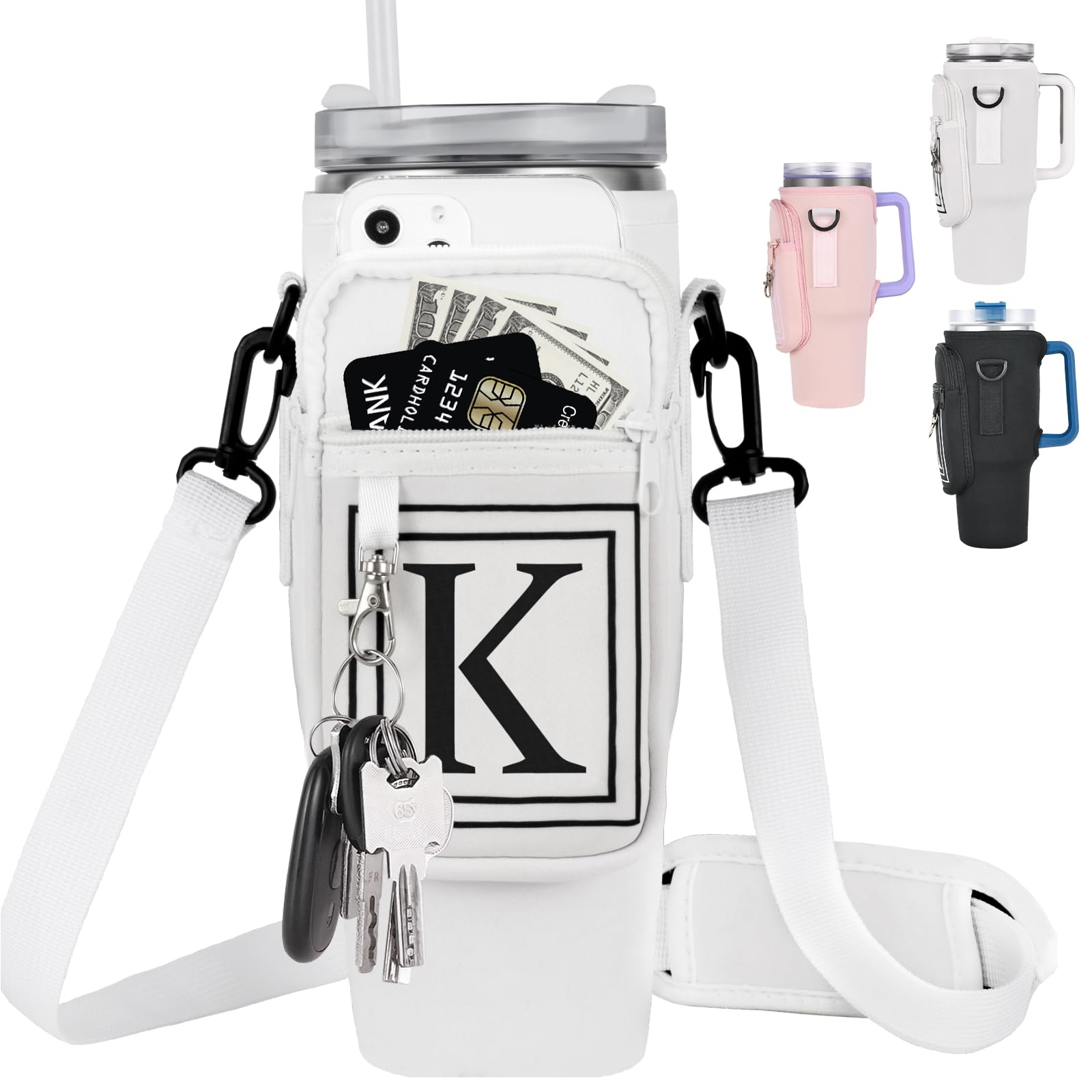 Dolicer Initial Water Bottle Holder Bag with Strap, 2 in 1 Water Bottle ...