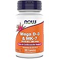 Amazon.com: NOW Supplements, Mega D-3 & MK-7, 5000 IU / 180 mcg, Bone & Cardiovascular Support ...