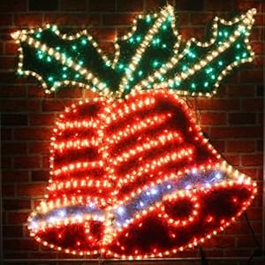 Giant Pre-Lit Christmas Bells & Holly LED Rope Lights Silhouette with ...