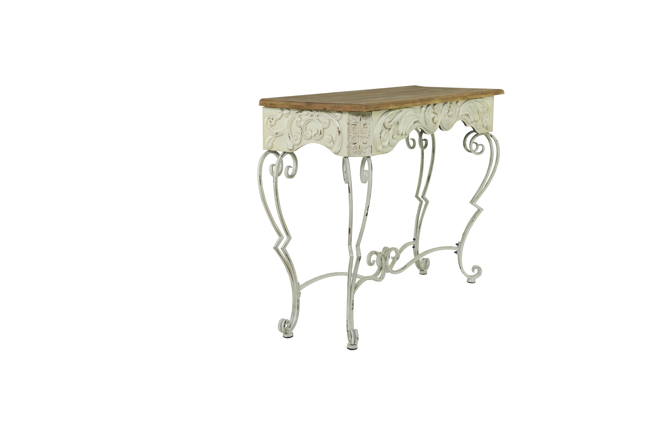 Deco 79 Metal Scroll Console Table With Brown Wood Top, 42" X 16" X 32 ...