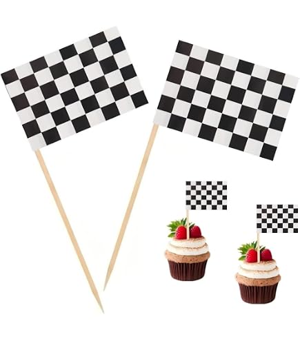 Toothpick Flags Race Car Cake Topper, Racing Birthday Party Checkered Flag