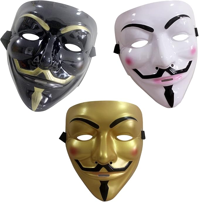 Taswell | Anonymous Mask (3-Pack) | Gold, White and Black | Birthday ...