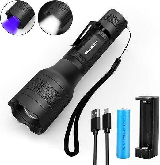 LED Torch, Morpilot 2 in 1 Rechargeable UV Torch LED Flashlight, 4 ...