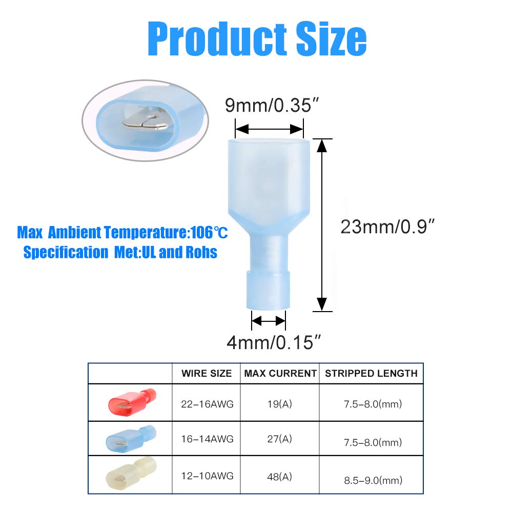 Mua AIRIC Blue Male Spade Connector 16-14 AWG, 100 pcs Nylon Electrical ...