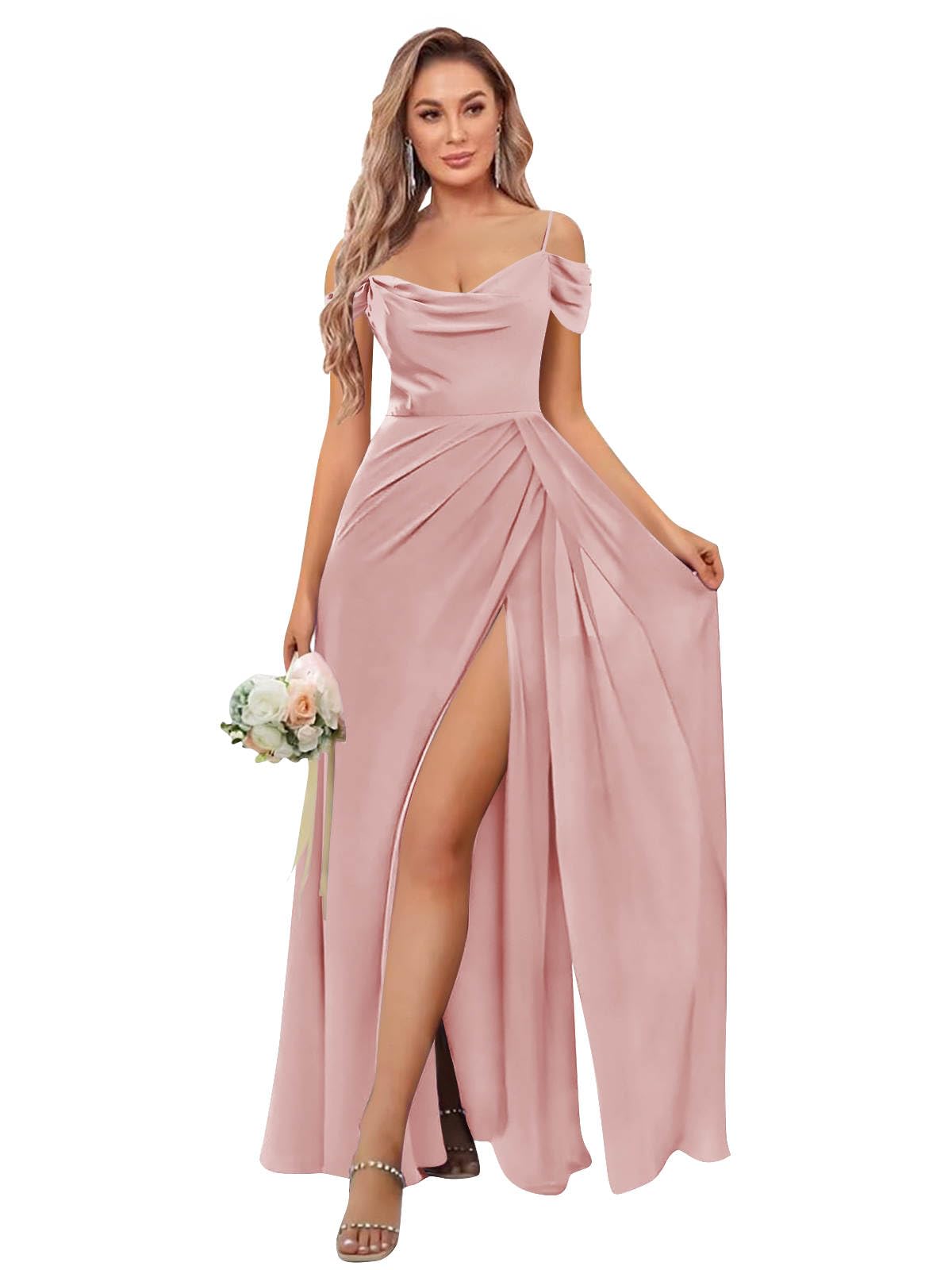 Fu Jiang Off The Shoulder Dusty Rose Bridesmaid Dresses with Slit ...