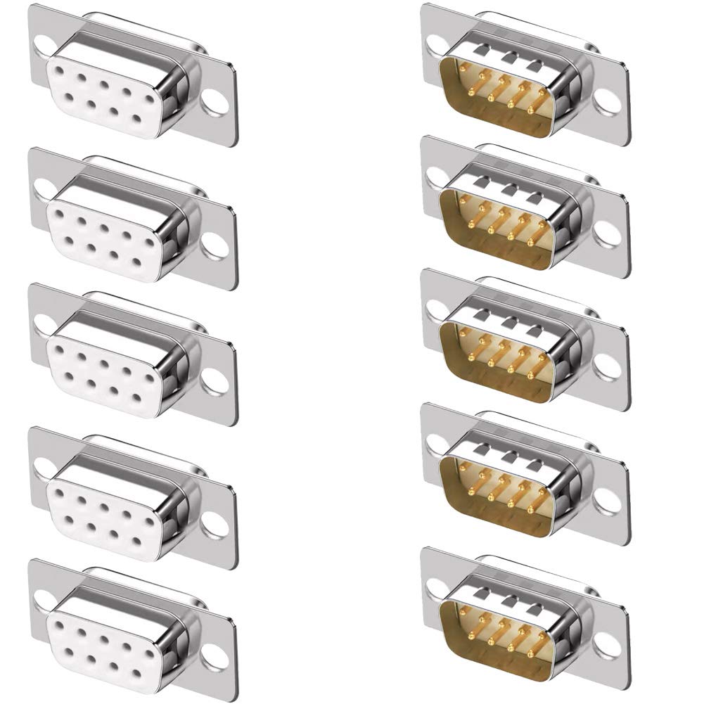 Jienk 10PCS DB9 RS232 D-SUB Serial Solder Cup Connectors, Gold Plated ...