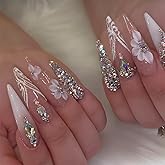 Amazon.com: 24Pcs Sparkly French Tips Press on Nails Gel Glue on Nails for Manicure Art. Glossy ...