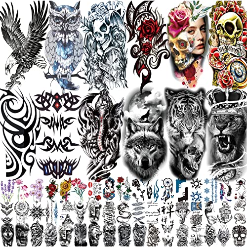 80 Sheets Temporary Tattoos Stickers, Fake Body Arm Chest Shoulder ...