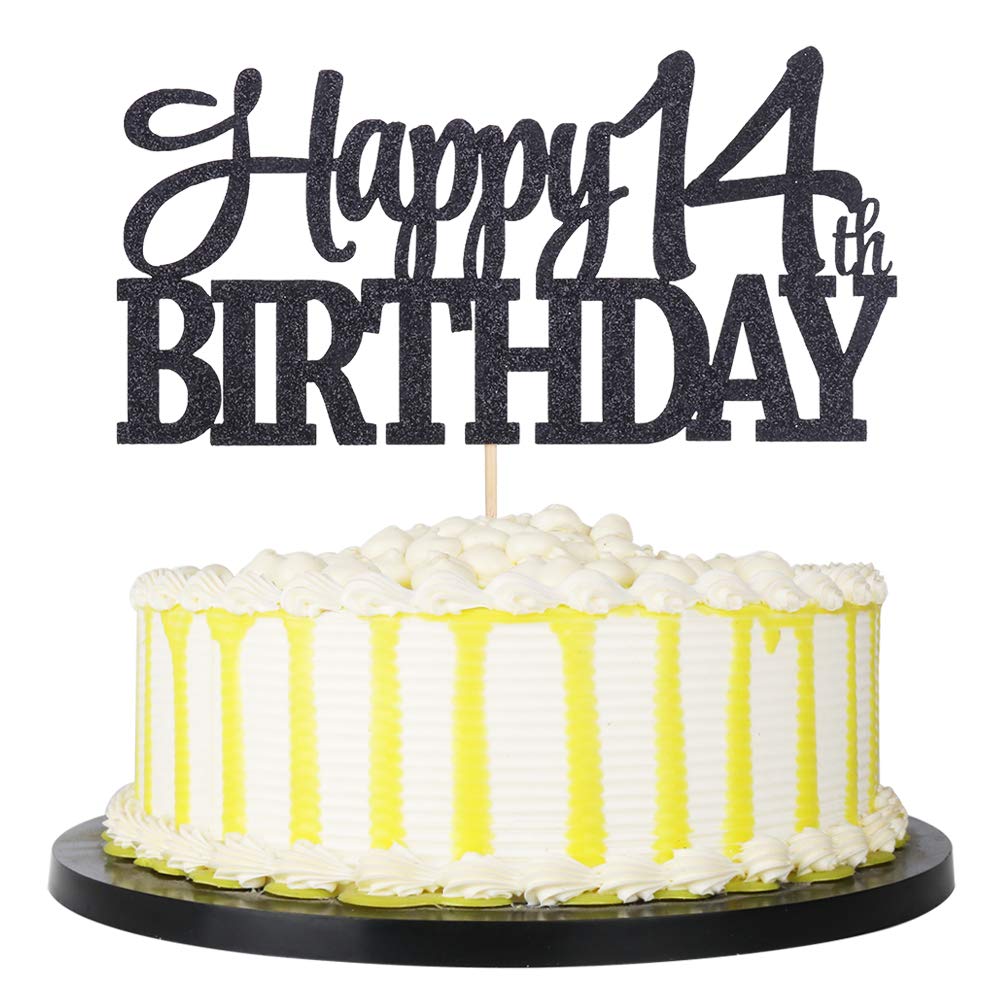 Amazon.com: PALASASA Black Glitter Happy 14th Birthday cake topper - 14 ...