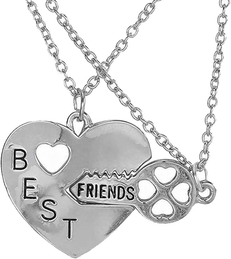 Elegant Rose Two Piece Best Friends Forever BFF Silver Heart Key ...