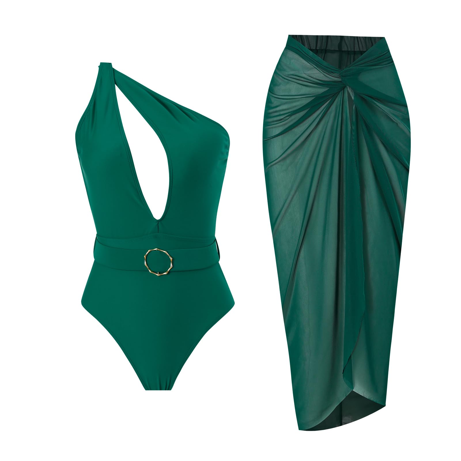 IDOPIP Women's One Piece Swimsuit with Cover up Beach Skirt Cutout ...