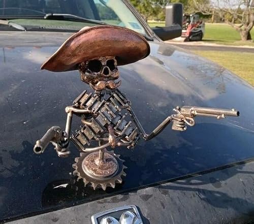 Cowboy Skull Gunslinger Hood Ornament Sculpture, Hot Rod Automotive ...