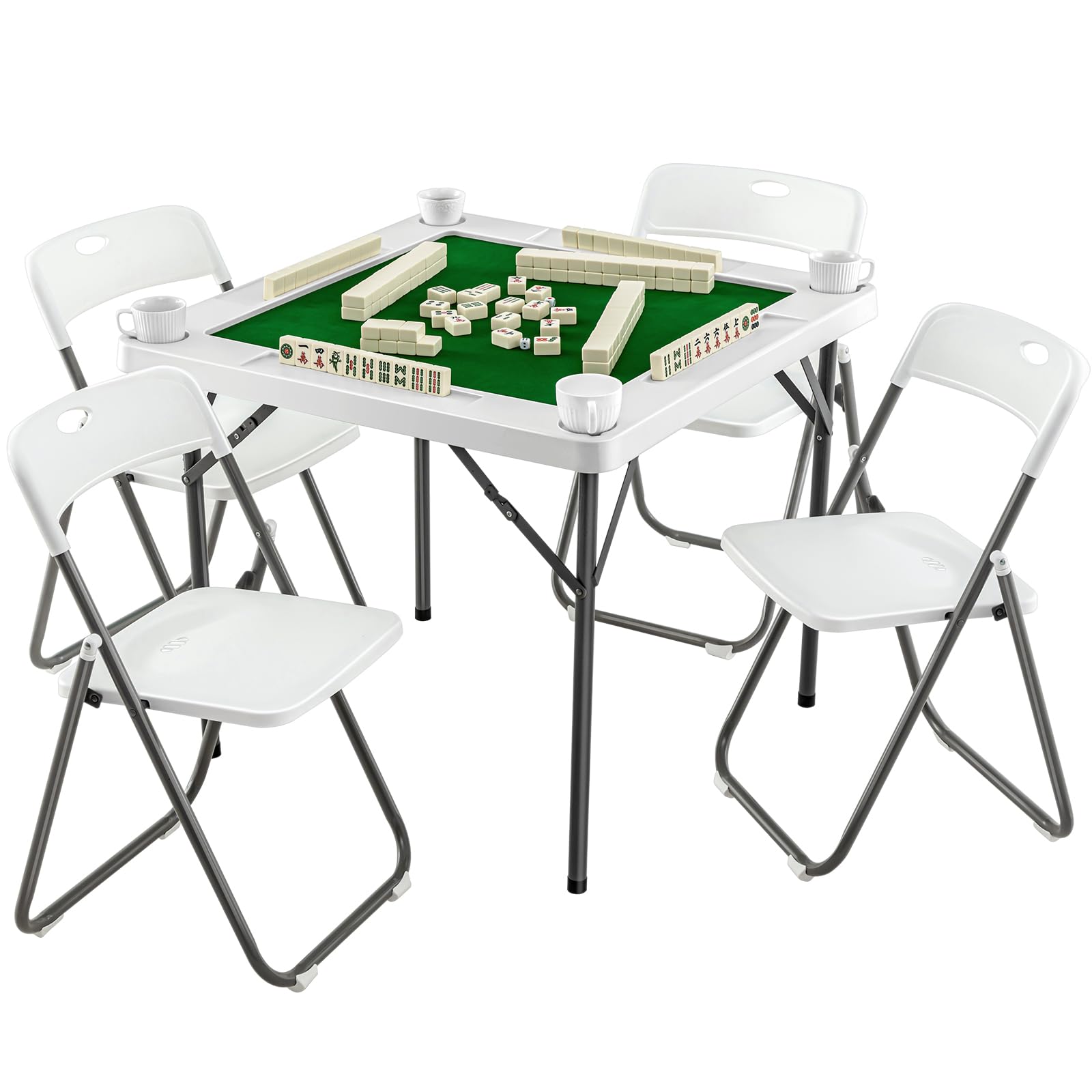 Purpeak 35" 4 Player Folding Mahjong Table with 4 Foldable Chairs ...