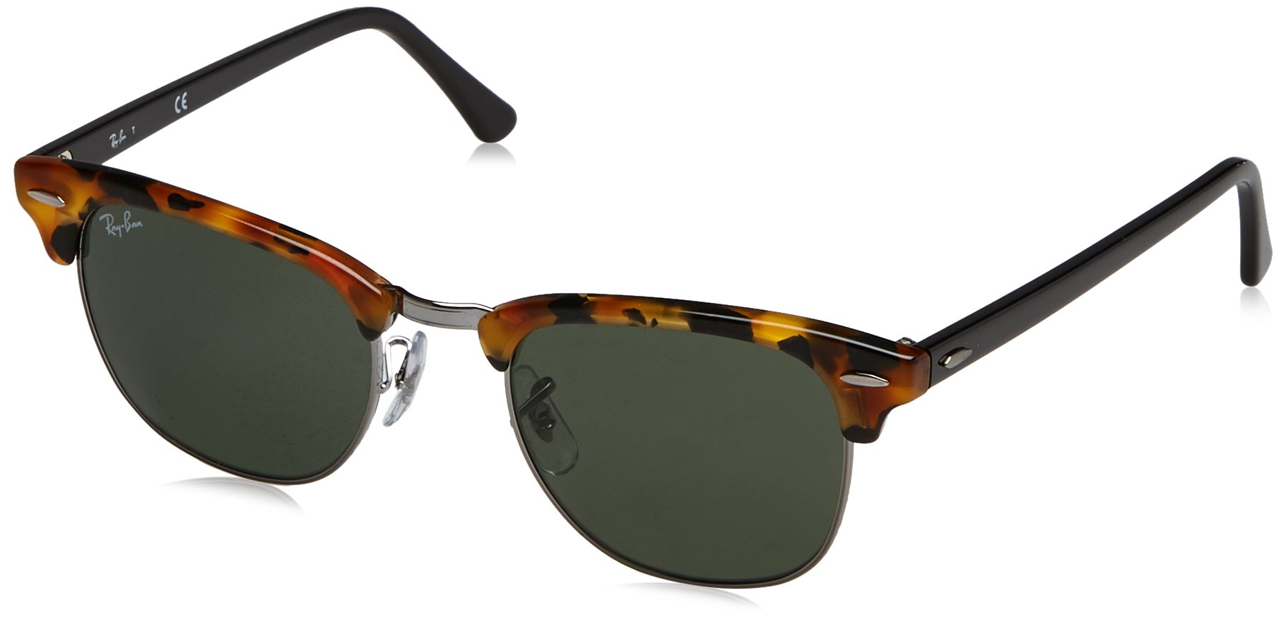 RAY-BAN RB3016 Clubmaster Square Sunglasses, Spotted Black Havana/Green ...