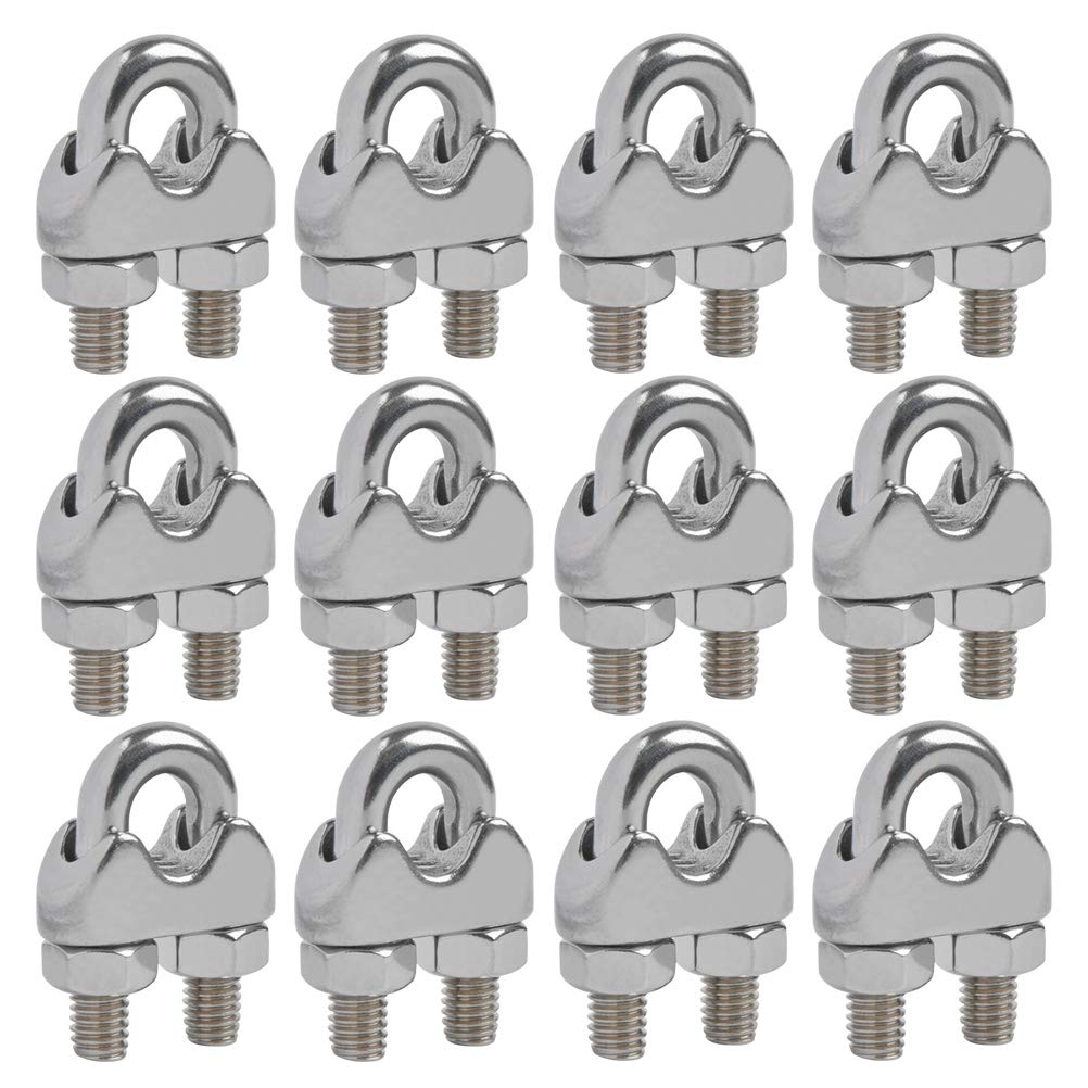 YANSHON 12 Pcs 4mm Wire Rope Clips Clamp 3/16” Cable Clips Stainless ...