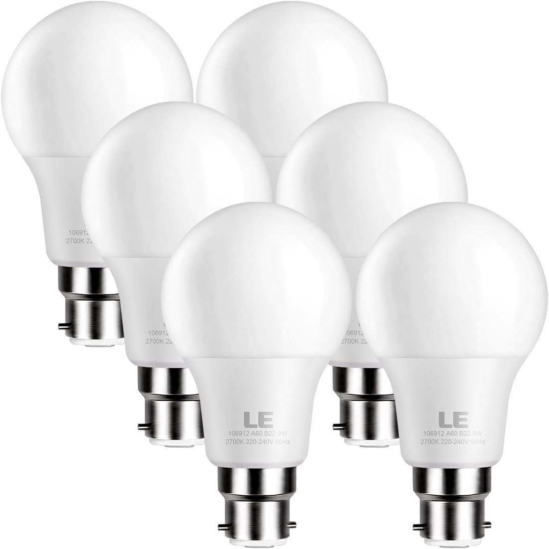 LE B22 LED Light Bulbs Bayonet, Warm White, 60W Equivalent, 9W 800lm ...
