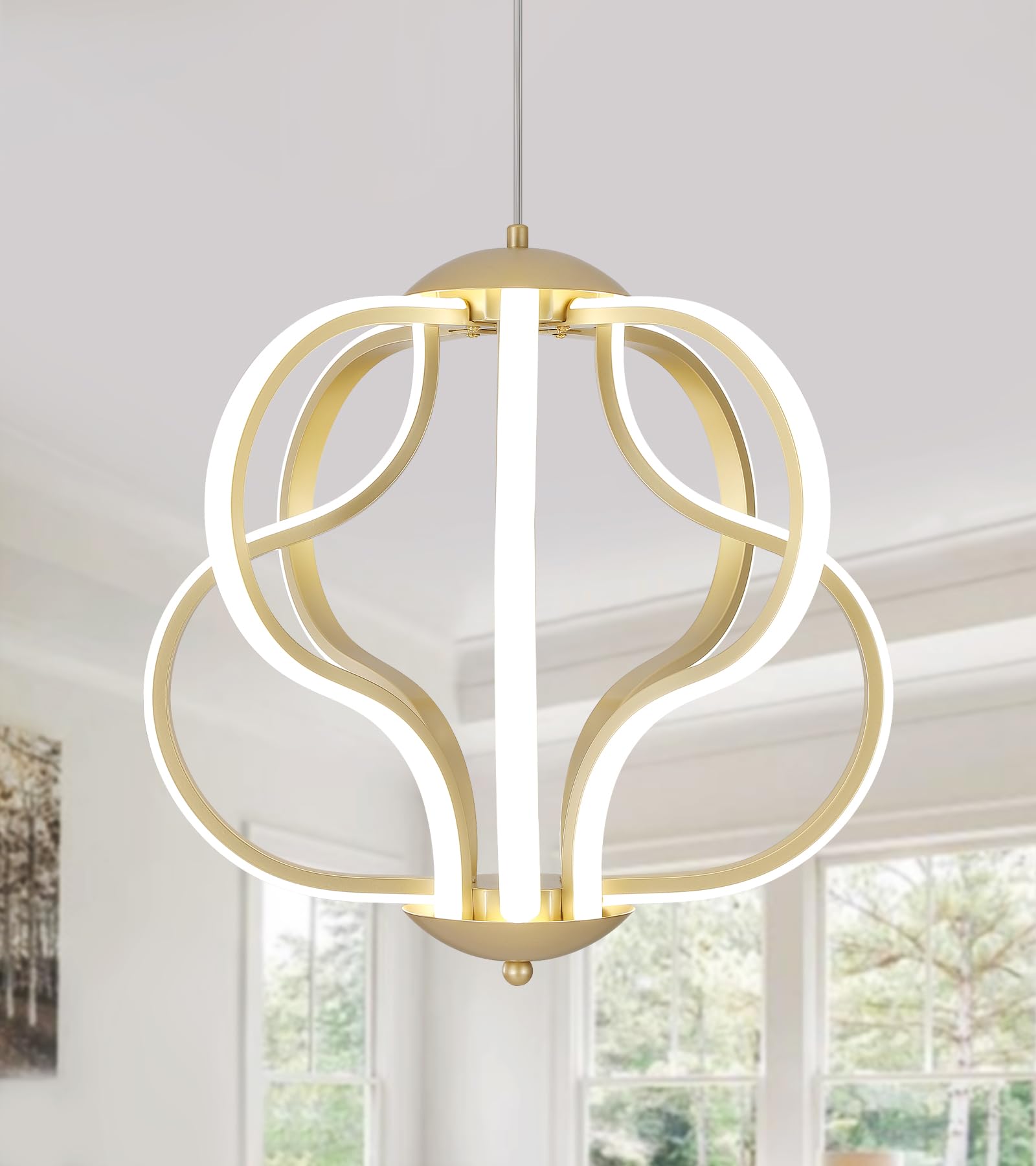 Q&S Modern Led Chandelier,Gold Hanging Pendant Lights for Dining Room ...