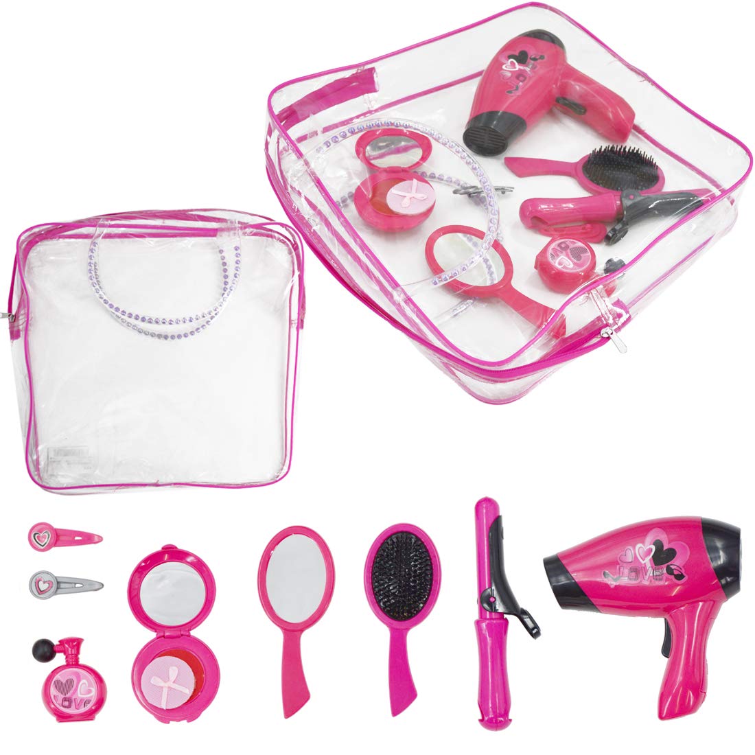 deAO Hairdressing and Vanity Handbag Beauty Set Girls Styling Pretend ...