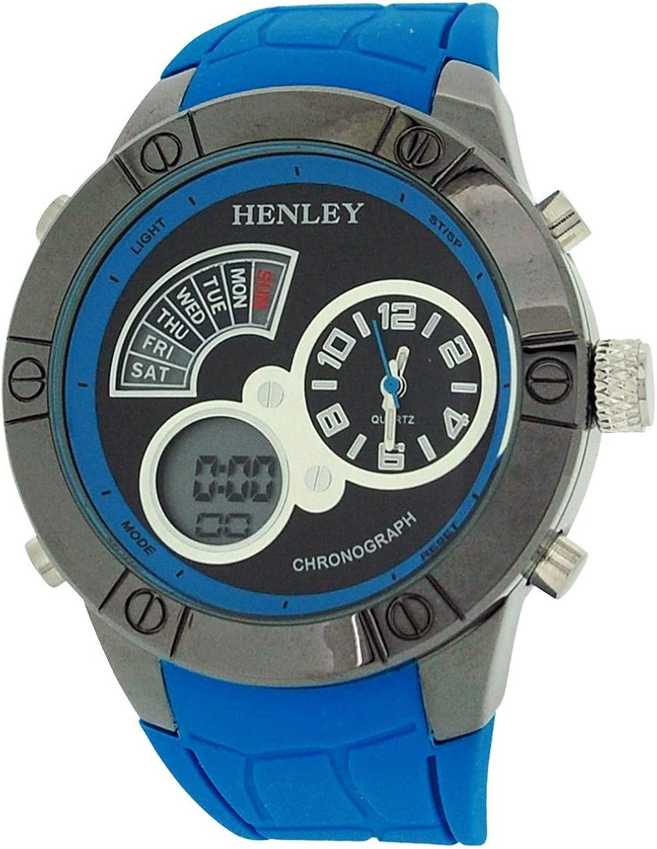 Henley Men's Chronograph and Alarm Digital LCD Blue Rubber Strap Watch ...