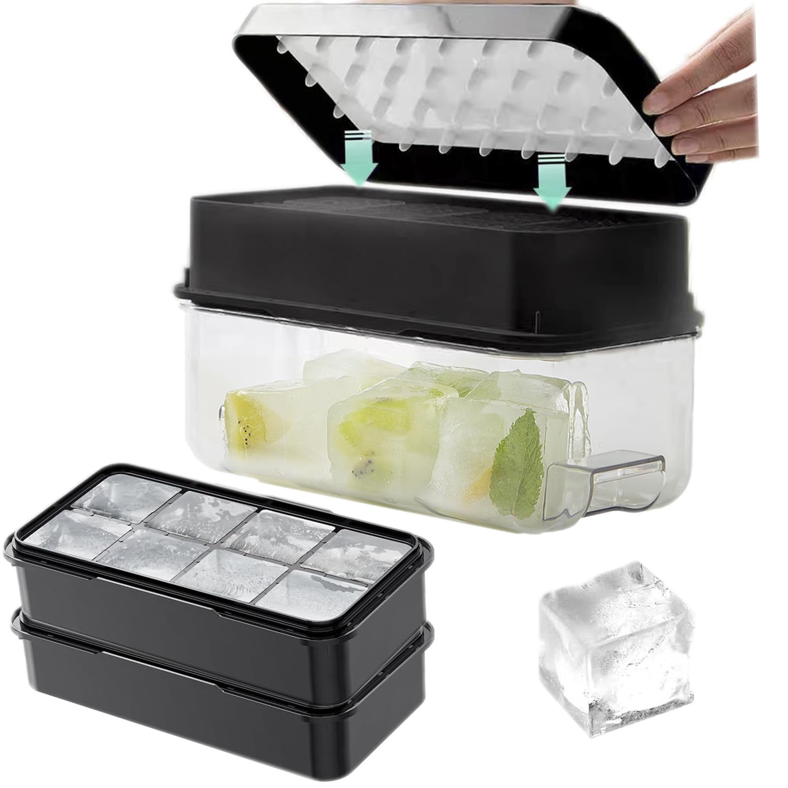Ice Cube Tray With Lid and Bin,Ice Trays for Freezer, Flexible Ice Cube ...