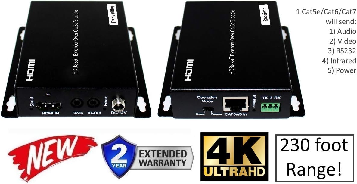 Amazon.com: HDbaseT 4K HDMI Extender Kit Over Single CAT5e or CAT6 60hz ...
