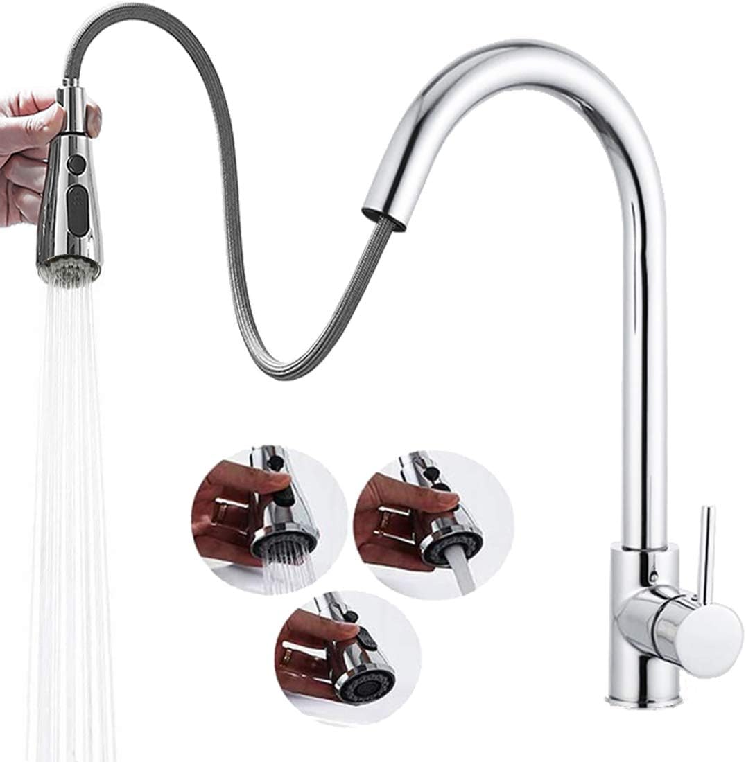 Drenky 3 Modes Solid Brass Pull Down Sprayer Kitchen Tap Single Handle ...