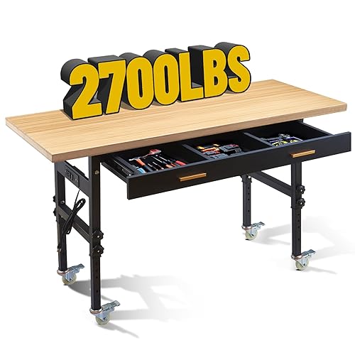 60" Height Adjustable Work Bench Table with Storage, Drawers, Wheels ...