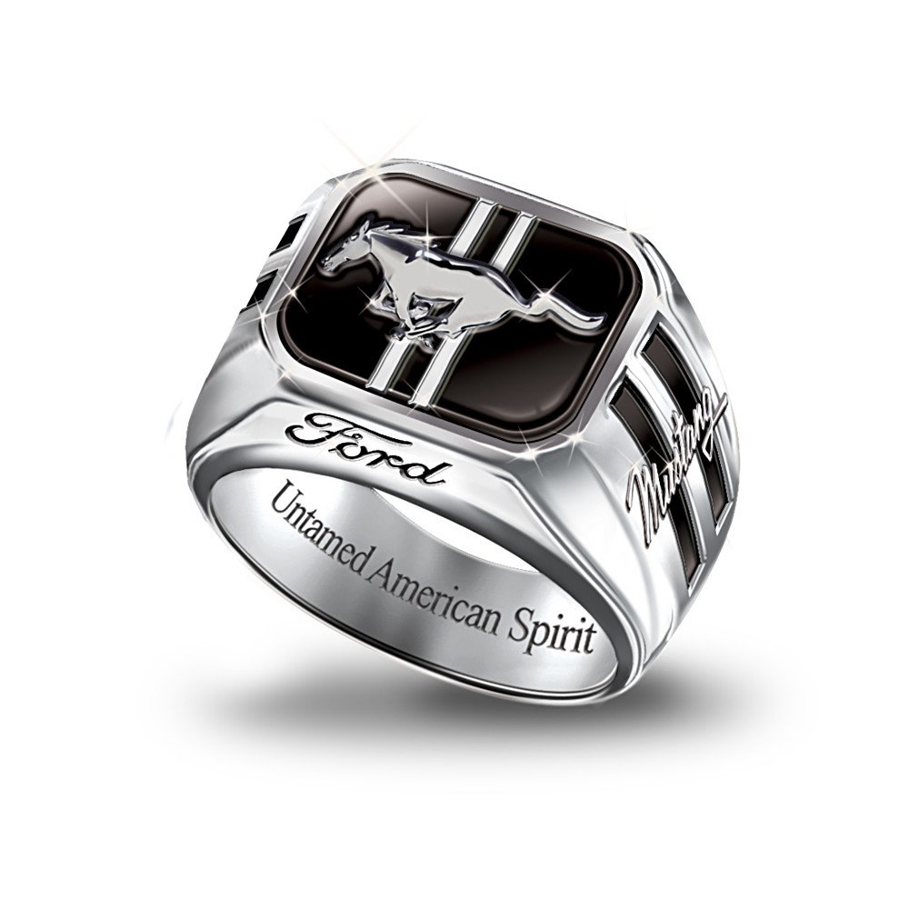 Buy Bradford Exchange Engraved Sterling Silver Ford Mustang Men's Ring ...