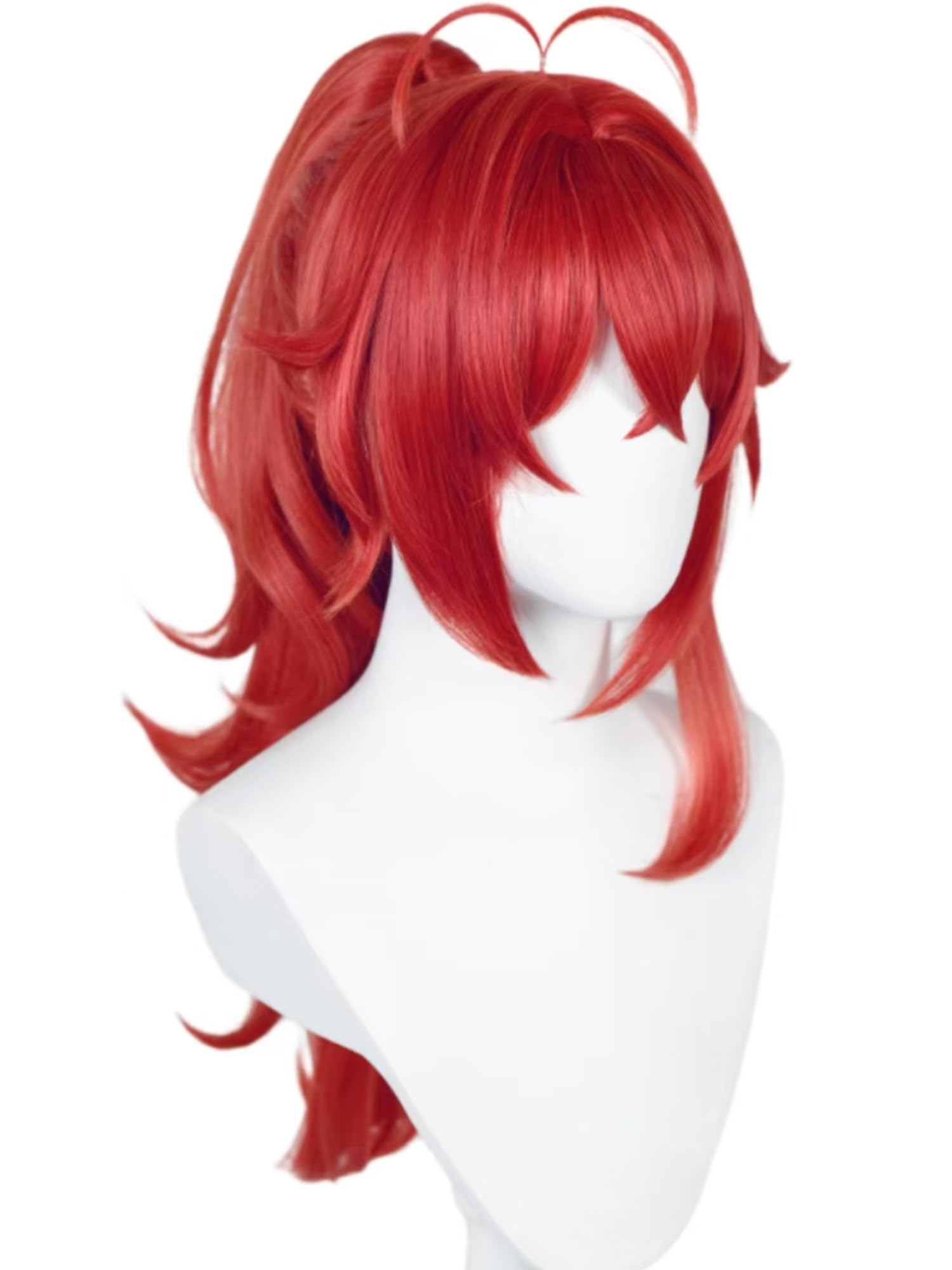 Diluc Cosplay Wig Red Ponytail Princess Wig with Bangs Red Pigtail Wigs ...