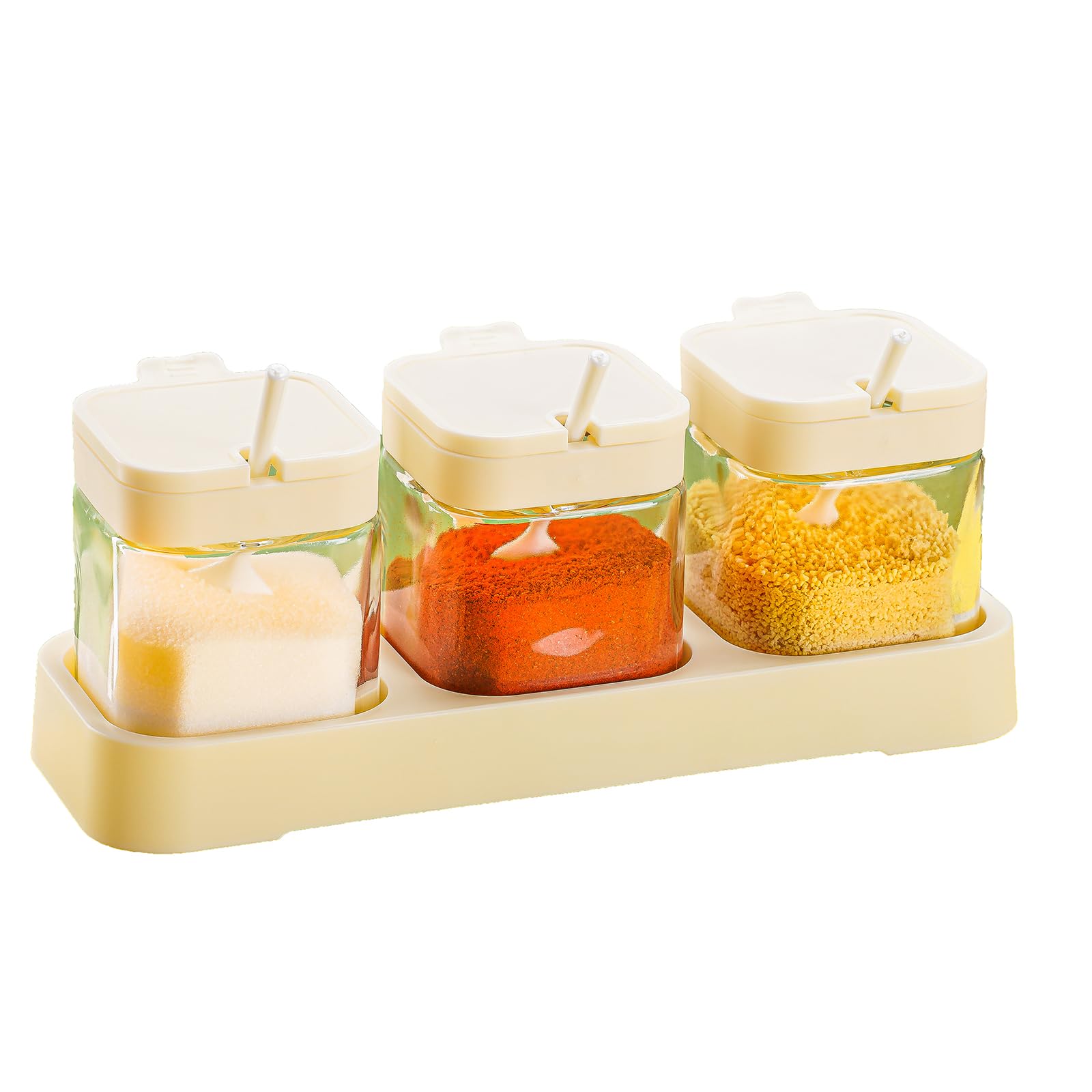 Condiment Jar Spice Container with Lids and Spoons, Kitchen Spice Pot ...