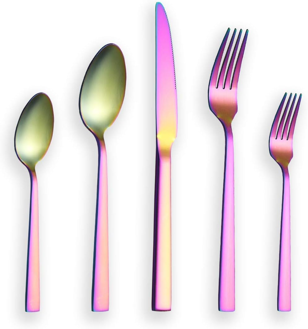 Berglander Cutlery Set 30 Pieces with Colorful Titanium Plated ...