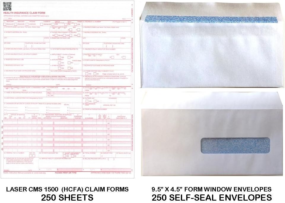 Amazon.com : New CMS 1500 - HCFA Insurance Claim Forms and Self-Seal No ...