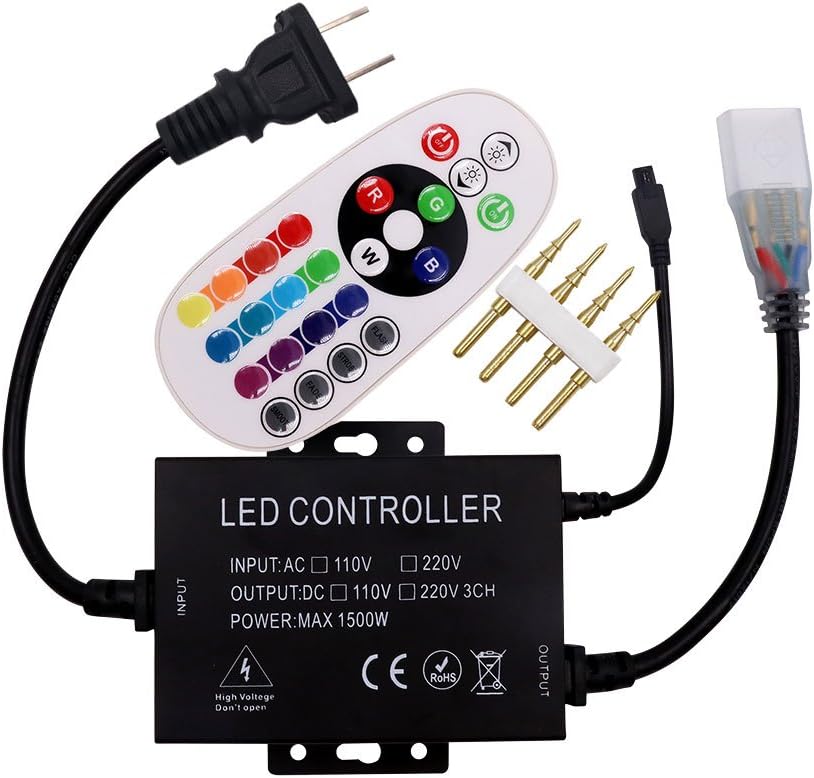 XUNATA 110-120V 1500W 24Key IR Remote Control RGB LED Controller for ...