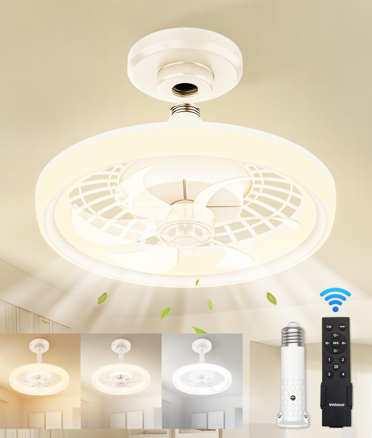 VOLISUN Socket Fan Light with Remote, Socket Ceiling Fan with Dimmable ...