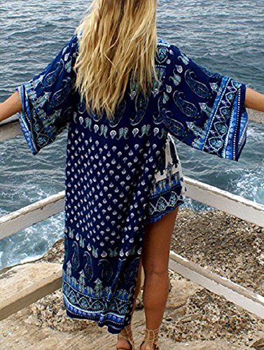 Bsubseach Womens Dark Blue Print Bathing Suit Swimsuit Cover Up ...