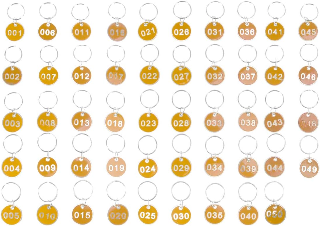 NUOBESTY Alloy Metal Key Tag Red, NO.1-50 Numbered Tags Metal Key Ring ...