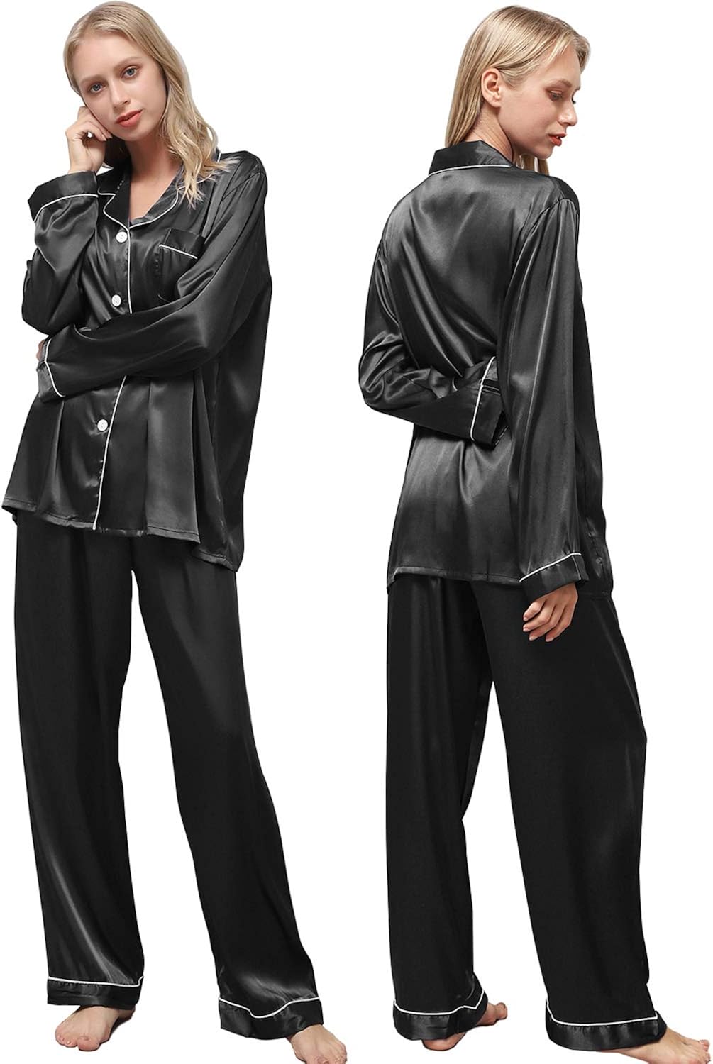 Ladieshow Womens Silk Satin Pyjamas Set,Ladies Pajamas Set Soft Satin ...