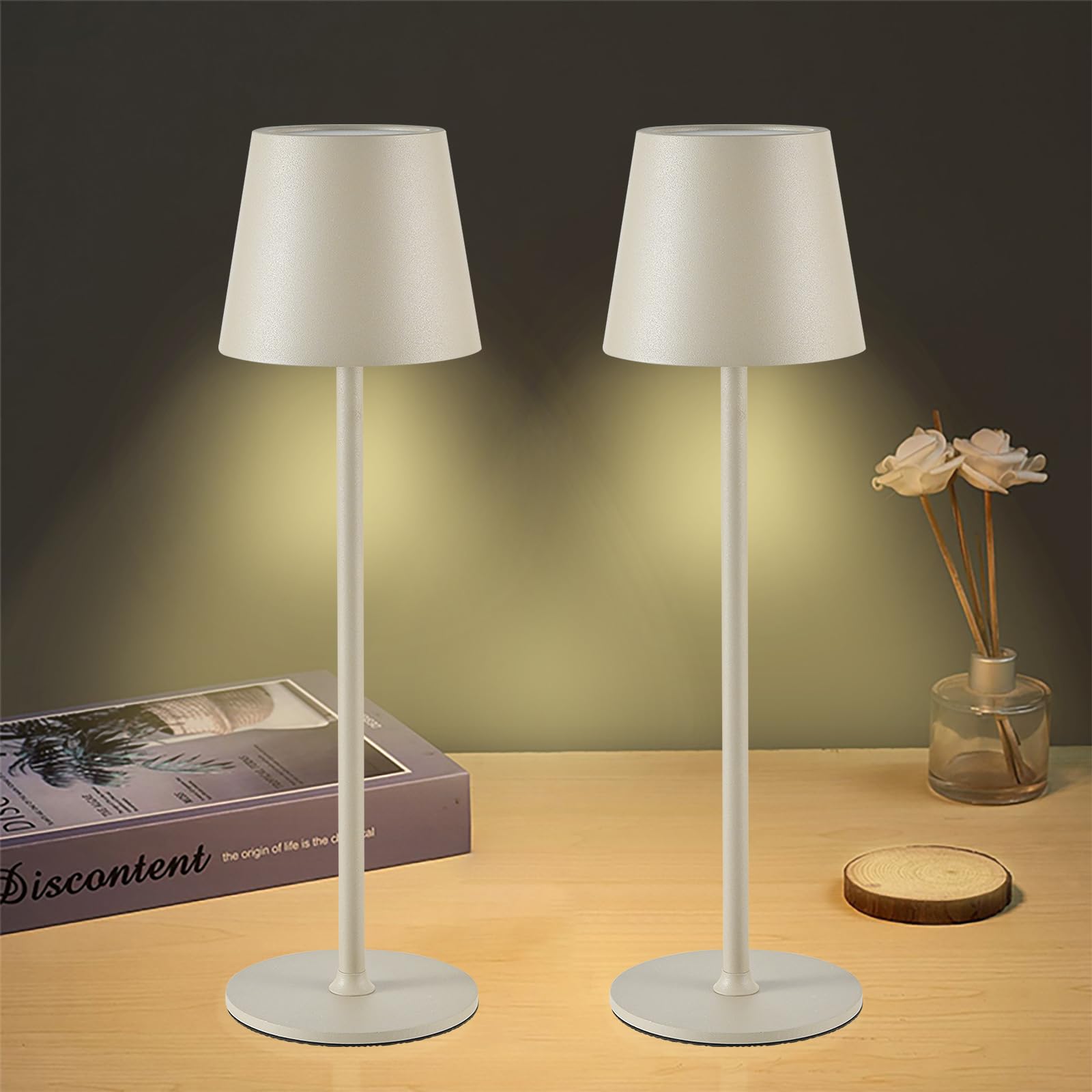 IMQSQIK 2Pack Cordless Table Lamps USB Rechargeable Simplicity Desk Lamp Built-in 4600 mAh ...