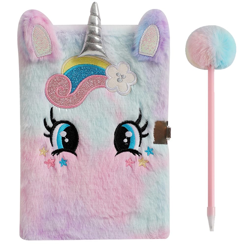 Plush Diary with Lock and Keys for Girls, Plush Secret Journal for Kids ...