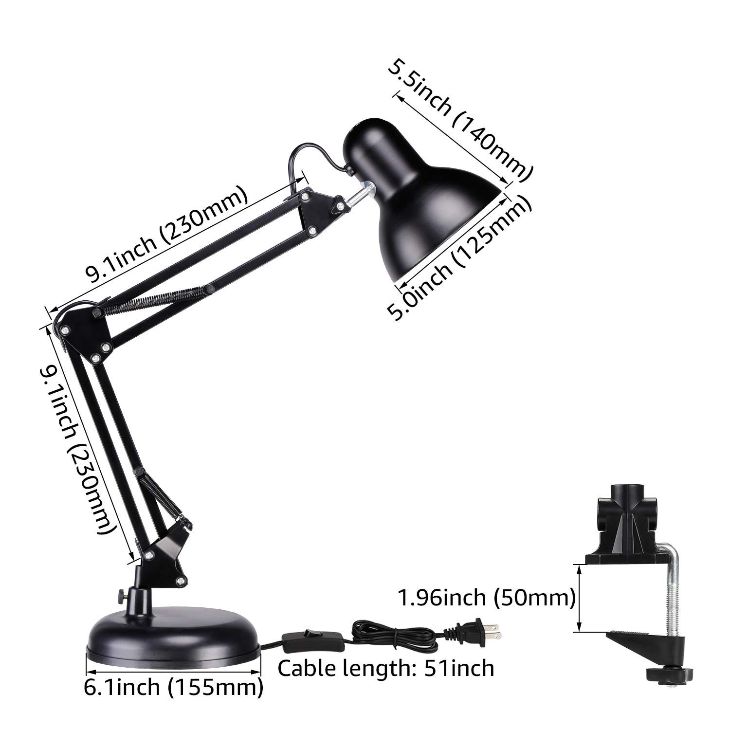 TORCHSTAR Metal Swing Arm Desk Lamp, Interchangeable Base Or Clamp ...