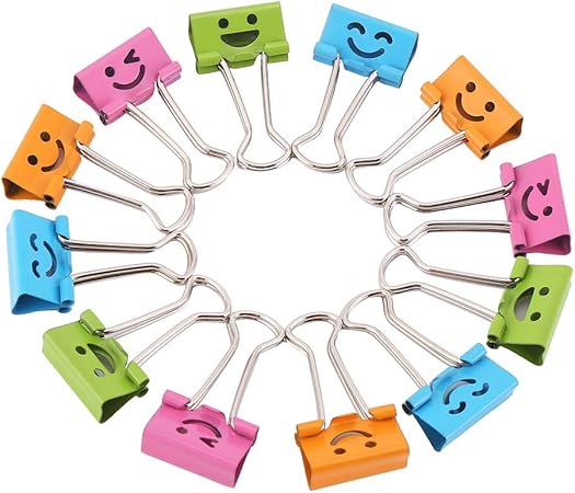 CCINEE 19mm Mini Binder Clips Smiley Paper Clips Assorted Colours, Pack ...