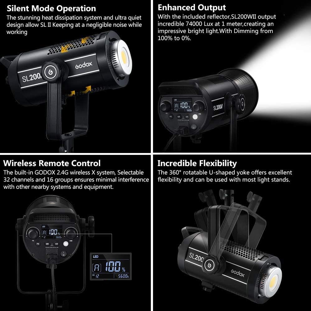 GODOX SL200WII Daylight-Balanced Continuous-Output Lighting-Photography ...