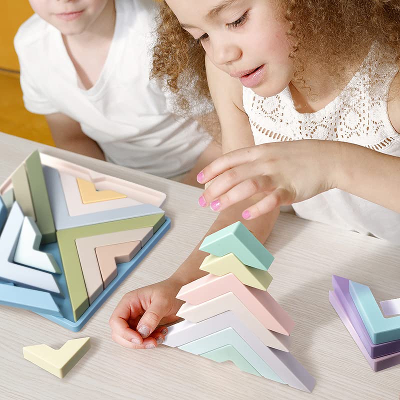13-Pcs Colorful Stacker Triangle Square Building Block Set, Silicon Blocks Puzzles, Brain ...