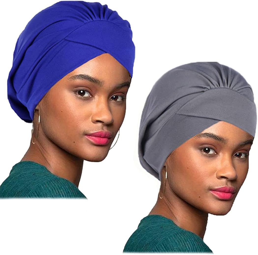 Woeoe Stretch Womens Head Wraps Blue Polyester Cap Headwear Solid Color ...
