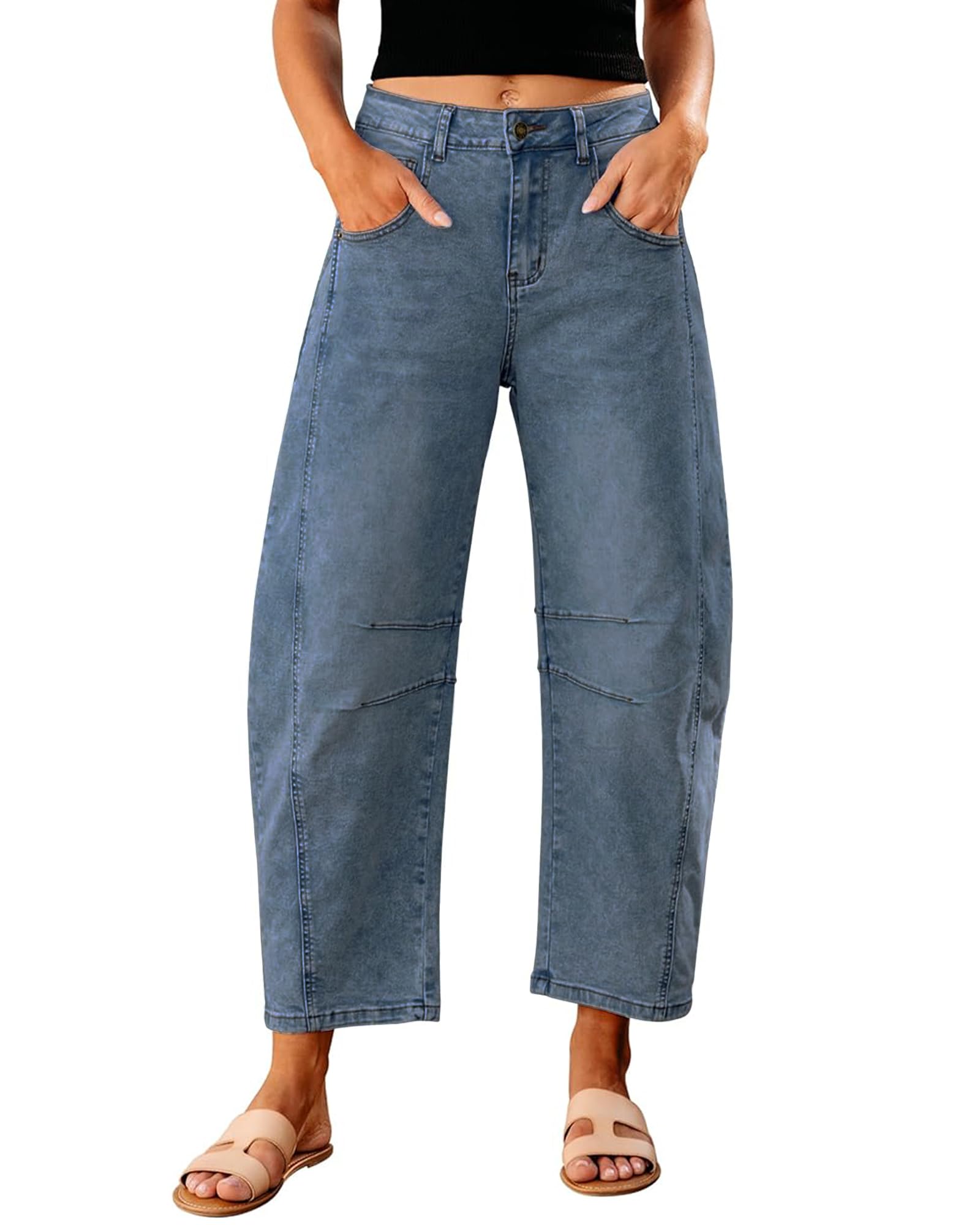 Women's Mid Rise Bucket Wide Leg Vintage Jeans Y2k Boyfriend Baggy ...